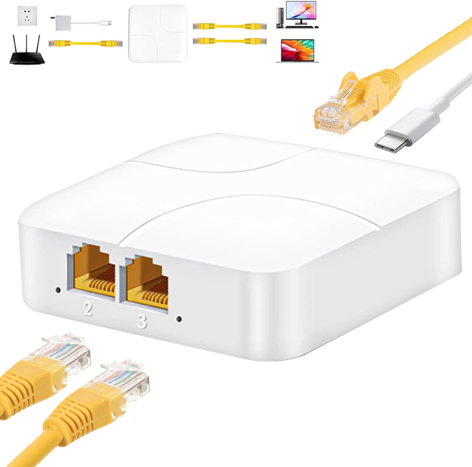 UGREEN Splitter Ethernet Gigabit da 1 a 2 Switch Lan 1000Mbps, Divisore ...