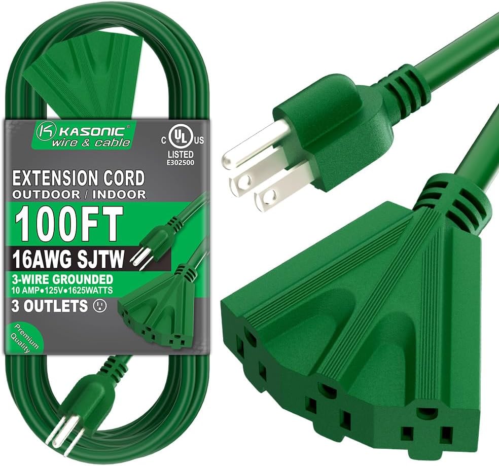 Amazon.com: K KASONIC - 100 Ft Extension Cord with 3 Outlets, UL Listed ...
