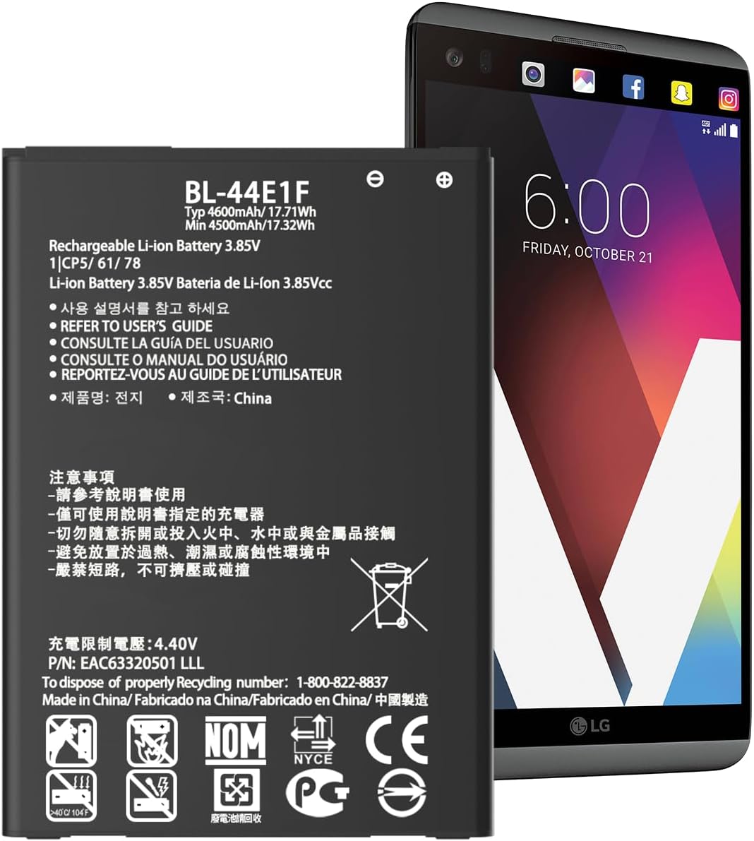 Amazon.com: WAVYPO Battery for LG V20 Battery, [4600mAh] Upgraded BL ...