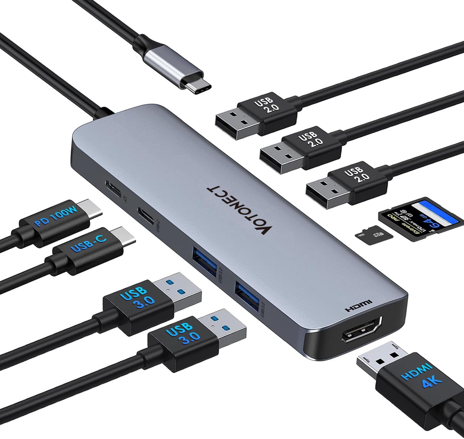 Amazon.com: Votonect USB C Hub 10-in-1 with 4K HDMI Adapter, SD/TF Card ...