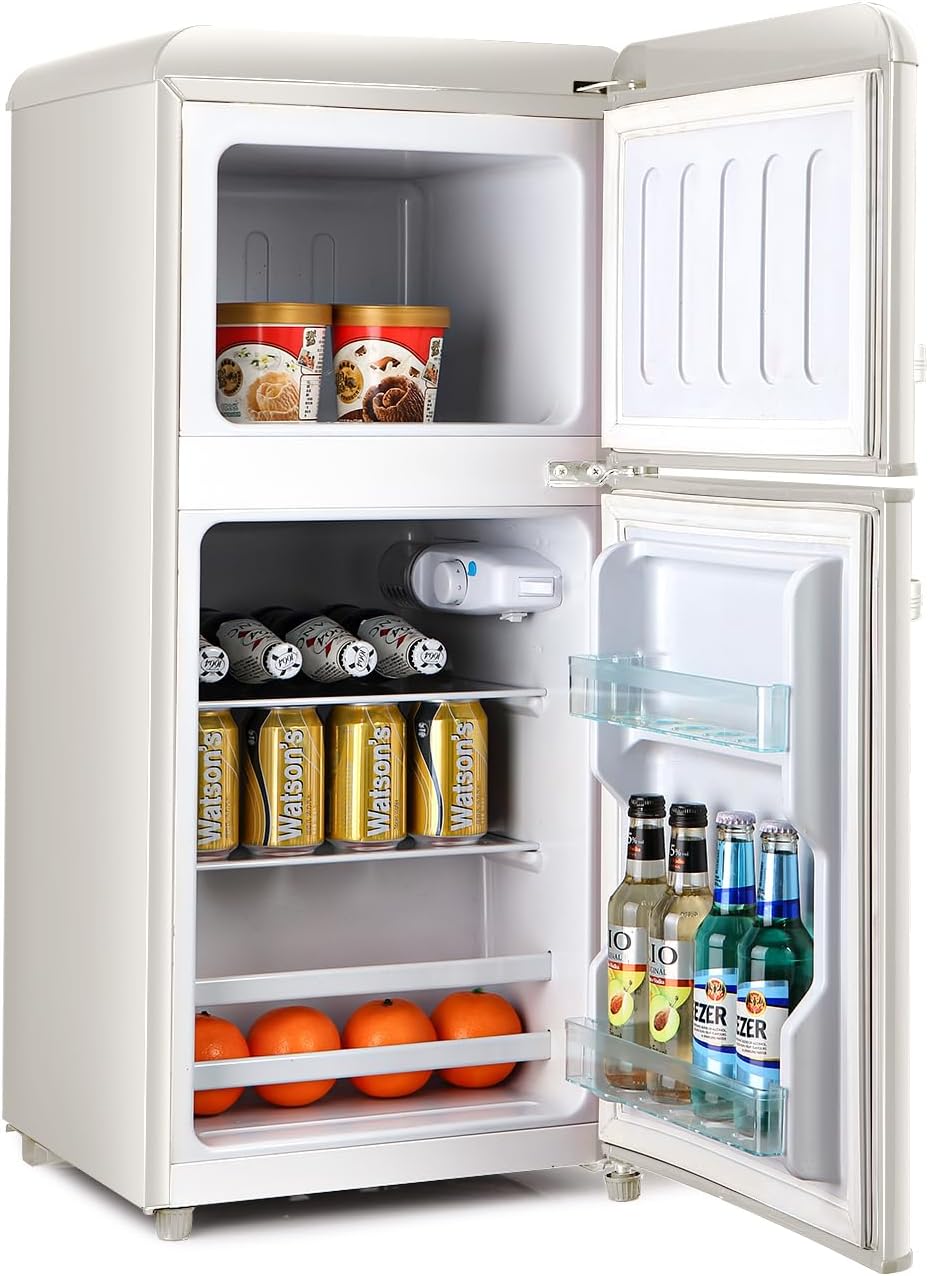 Amazon.com: Tymyp TY-FLS-80G-CREAM-H018 Retro Mini Fridge with Freezer ...