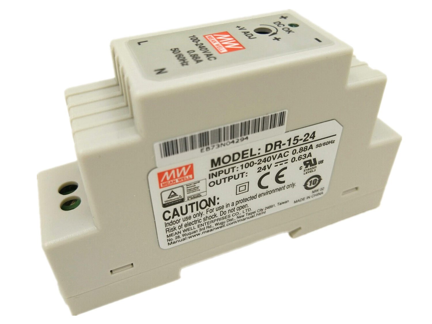 Amazon.com: Mean Well DR-15-24 Power Supply, DIN-Rail, 24 Volt, 0.63 ...