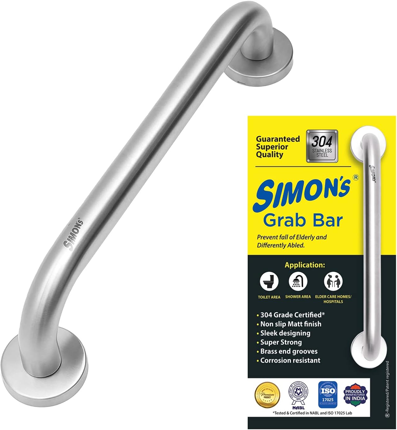 KosmoCare Heavy Duty SS304 Stainless Steel Swing-up Toilet Grab Bar ...