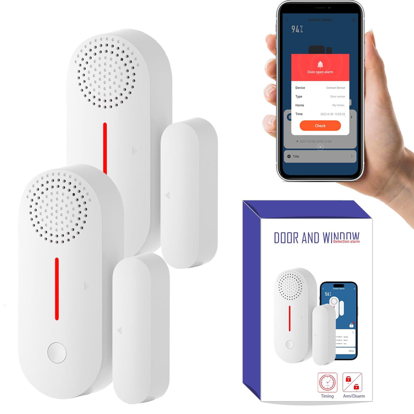 Amazon.com: WiFi Door Sensor Detector, Alarm for Doors Opening, 2 Pack ...