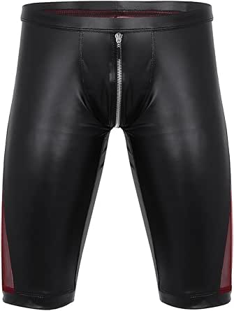 JEEYJOO Men's Tights Leather Jammer Pants Mesh Splice Zipper Pouch ...