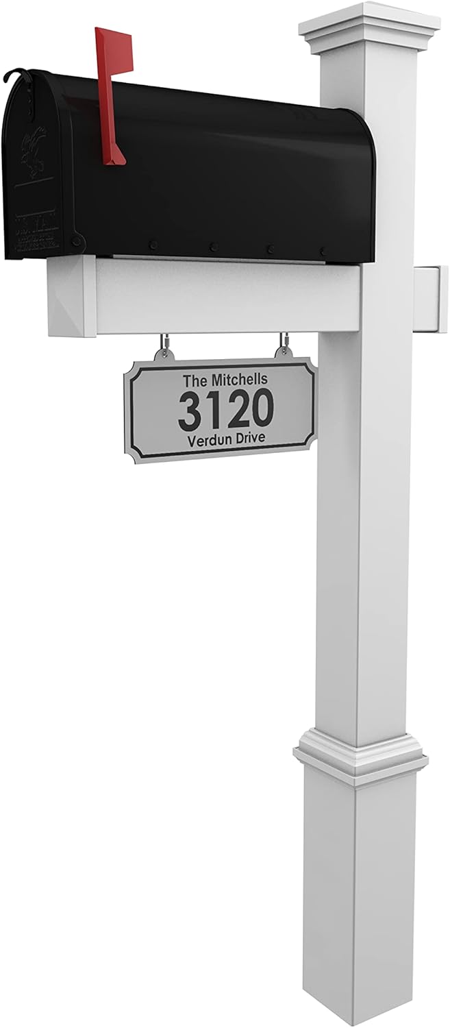 4Ever Products Vinyl Mailbox Post System - Includes Black Steel Mailbox ...