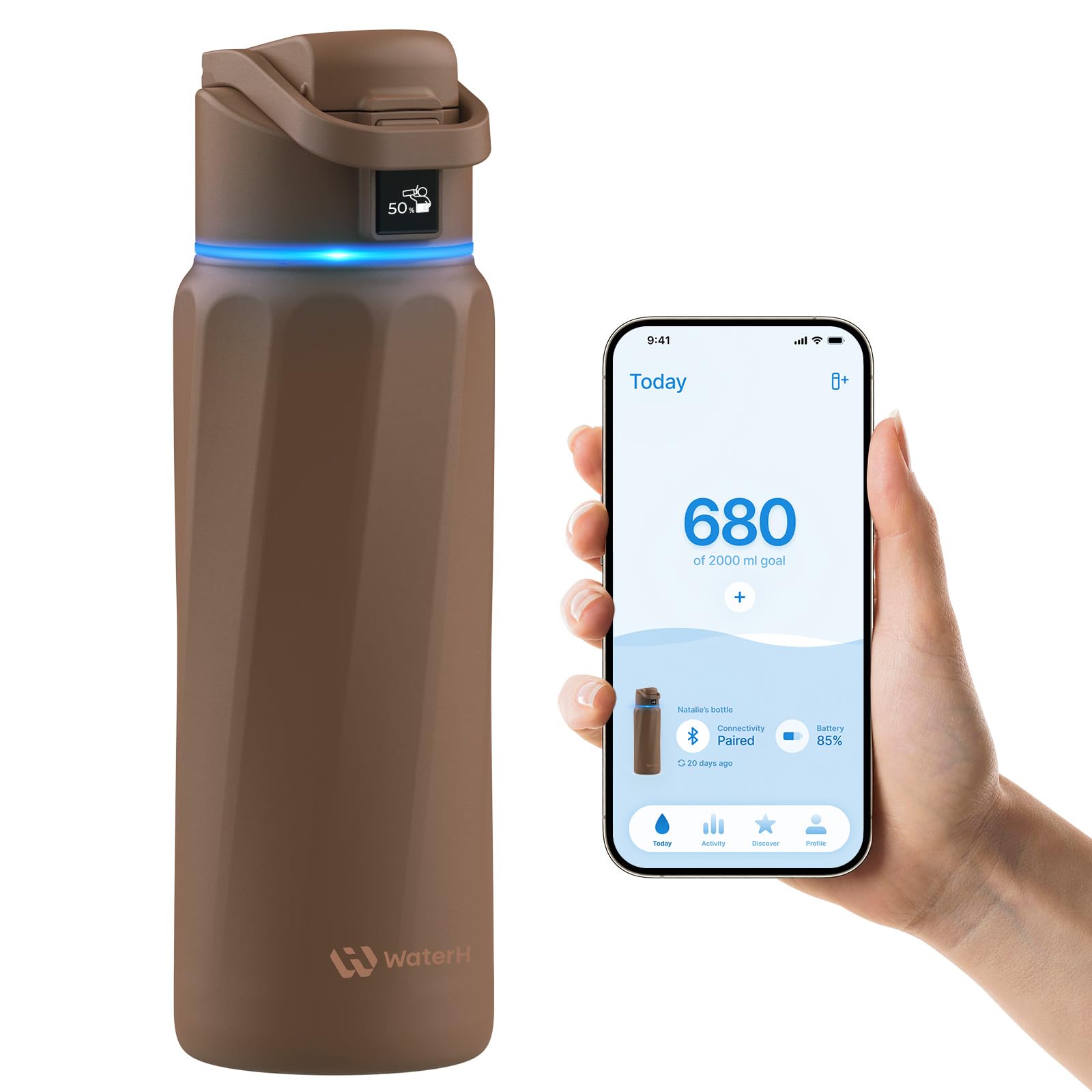 32oz Stainless Steel Hydration Tracker WATERH BOOST Smart Water Bottle ...