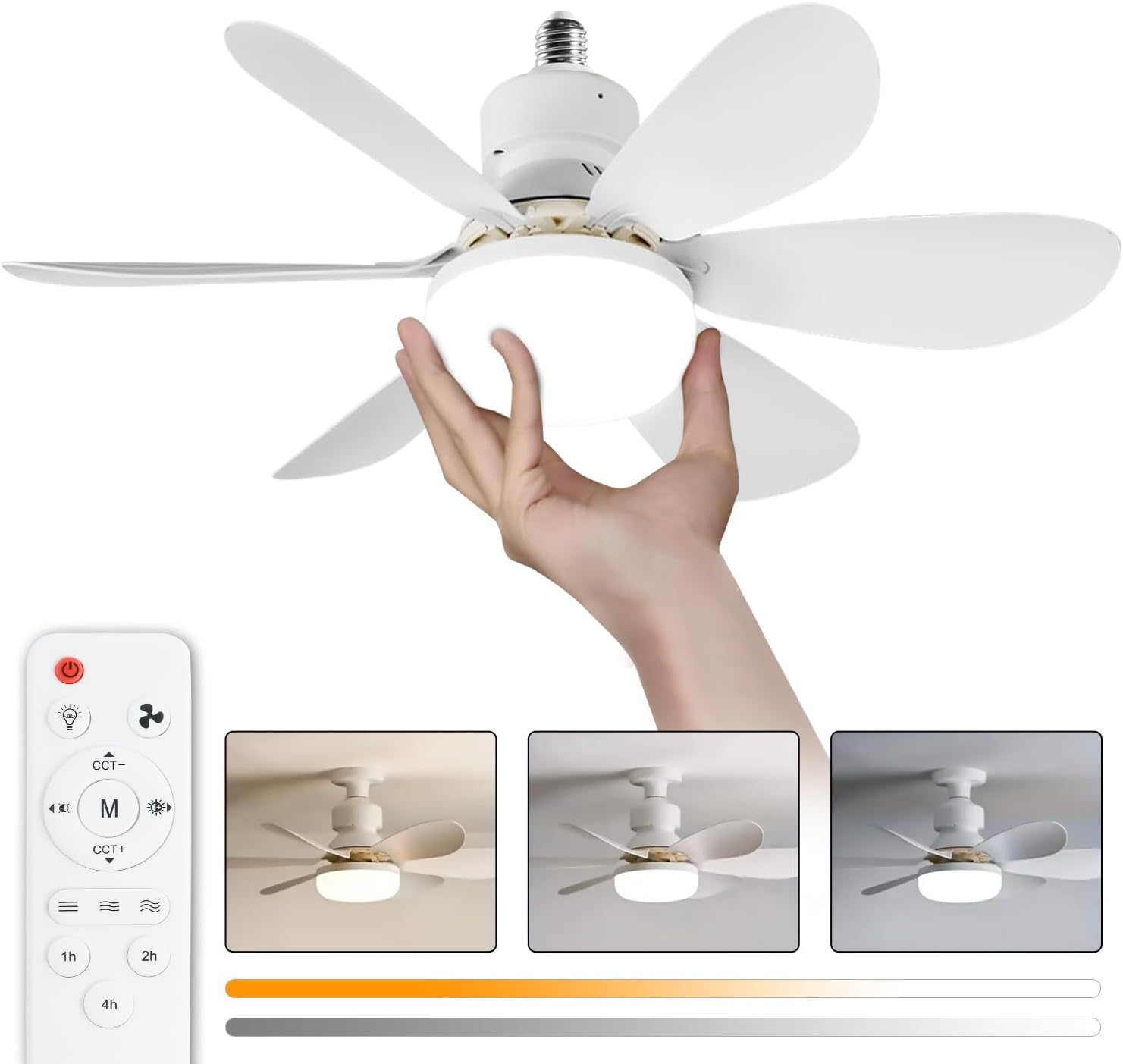 Hisummer Socket Fan Ceiling Fan with Light - 20.5" Small Socket Fan ...