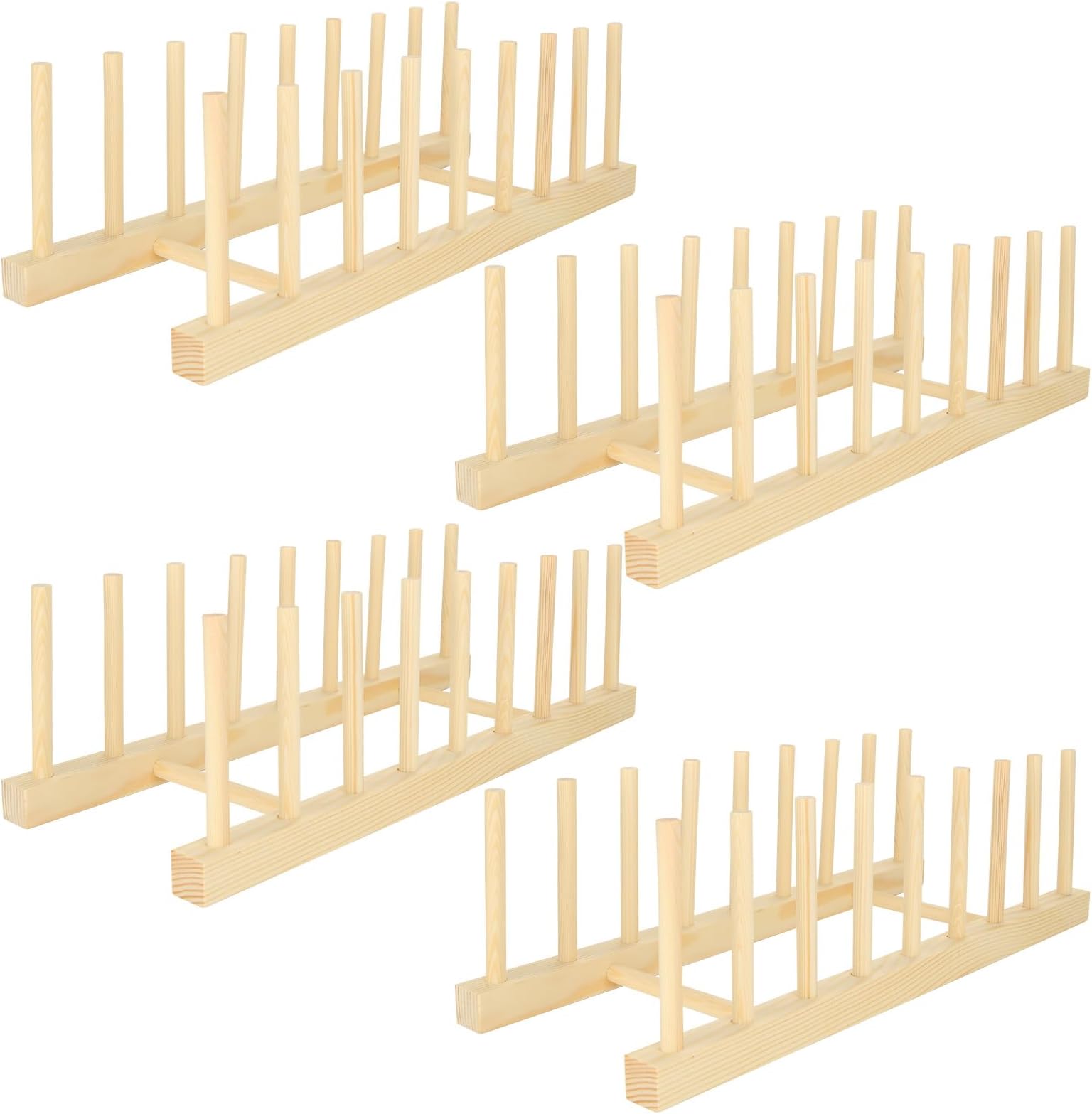 MUXHEL 4PCS Wooden Dish Rack, 8 Slots Bamboo Wooden Plate Rack for ...
