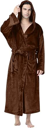 Mens Hooded Fleece Robe, Ultra Soft Men Bathrobe, Plush Winter Warm ...