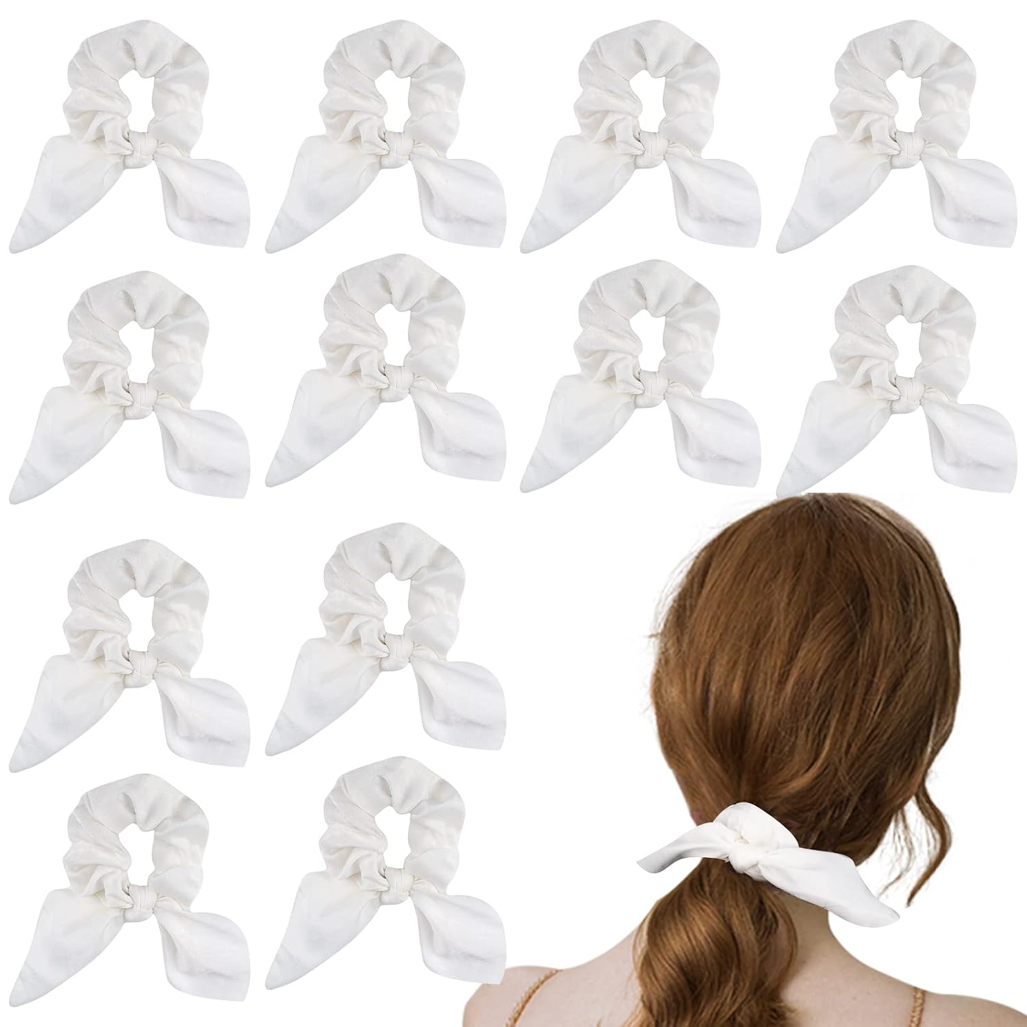 Amazon.com : ACO-UINT 12 Pack Hair Scrunchies with Ribbon - White Satin ...