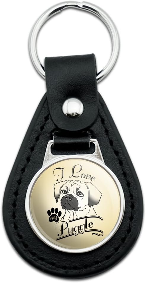 Amazon.com: GRAPHICS & MORE Black Leather I Love My Puggle Keychain ...