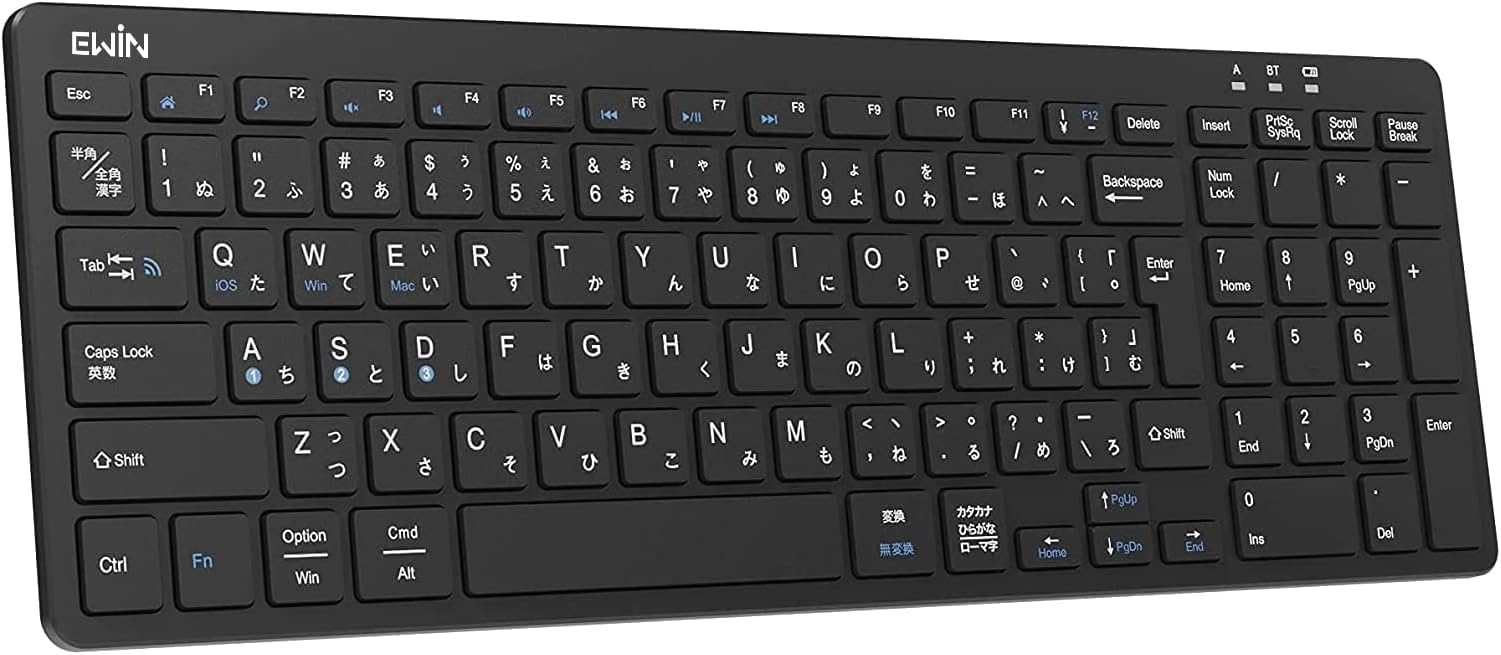Amazon.co.jp: Ewin Bluetooth キーボード 日本語配列 テンキー付き かな入力可能 ワイヤレスキーボード 3台デイバイス登録 ワンタッチ切替接続 Windows ...