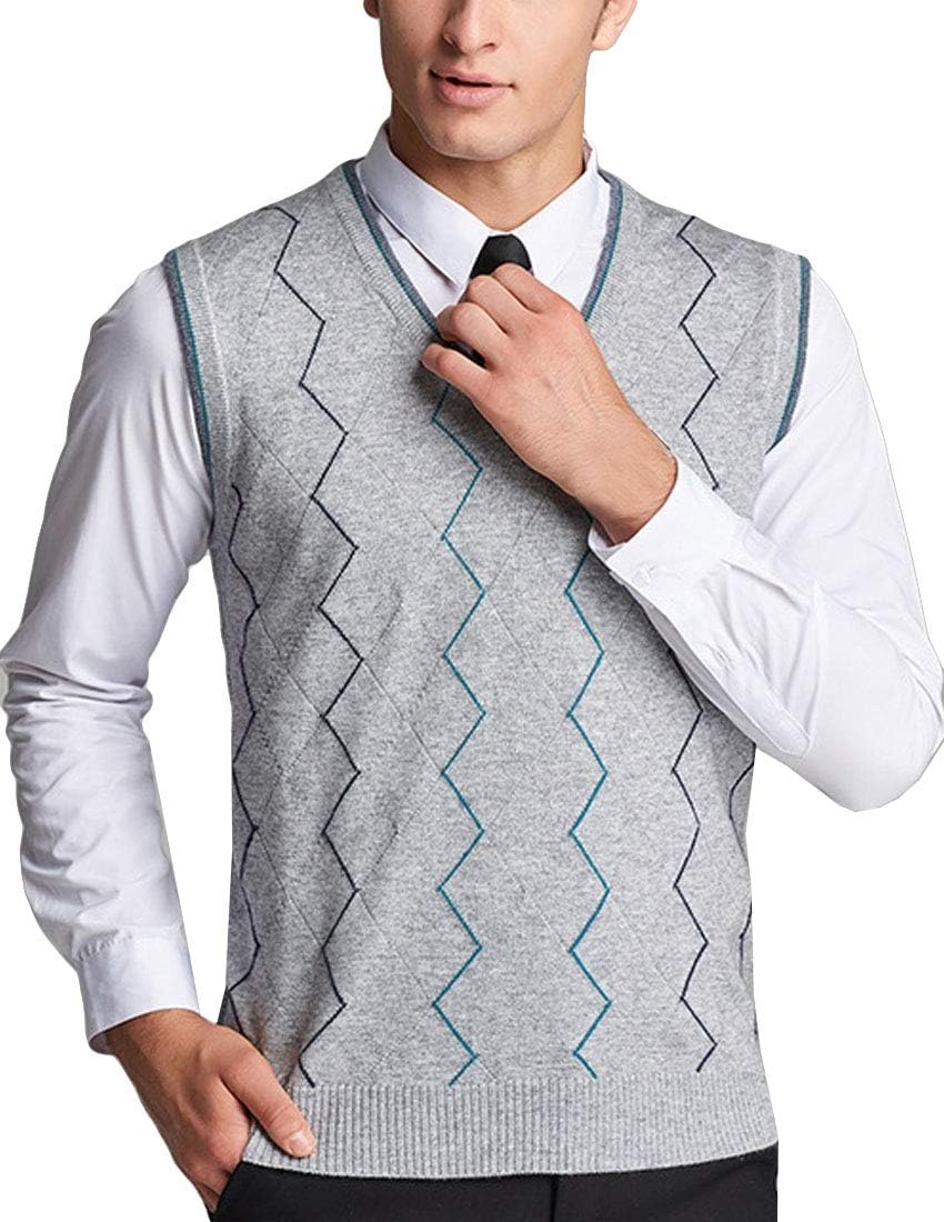Amazon.com: LuckyBov Men Line Style Sweater Vest Classic Wool Blend ...