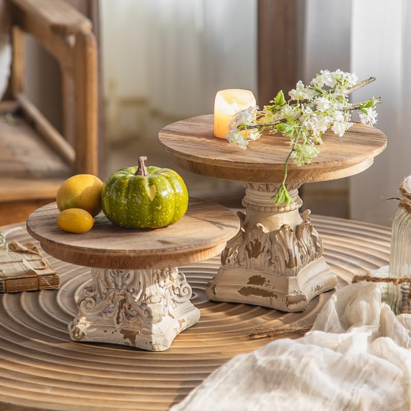 Amazon.com: Generic Rustic Wooden Cake Stands, Round Bottom Tray ...