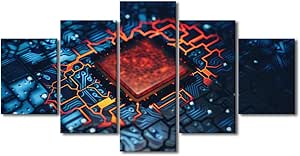 Amazon.com: 5 Panel Wall Art Motherboard Digital Chip Poster Canvas ...