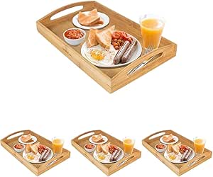 Amazon.com | Greenco Rectangle Bamboo Butler Serving Tray with Handles ...
