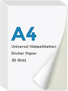KTRIO A4 Sticker Papier zum Bedrucken 30 Blatt, Stickerpapier zum ...