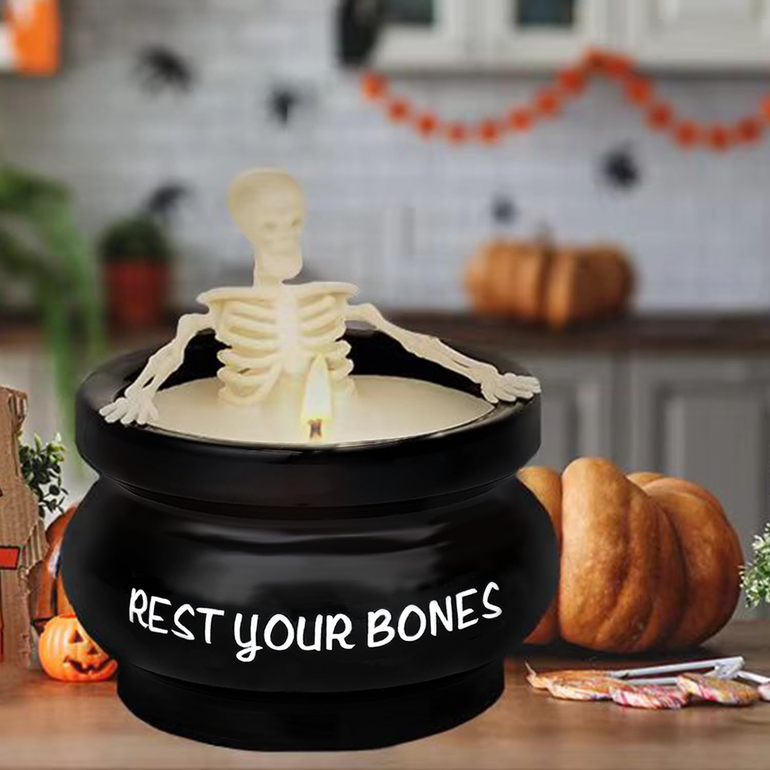 Amazon.com: Halloween Decorations Indoor, Halloween Skeleton Candle ...