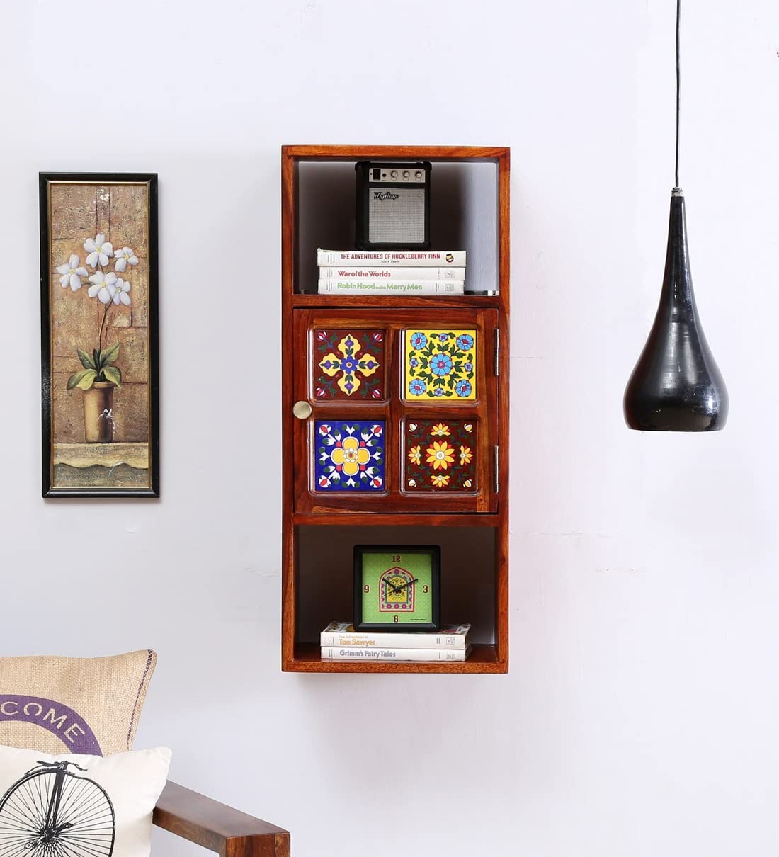 SILIWAL ART Wooden Book Shelf for Home Library with Door | Wall Mount ...