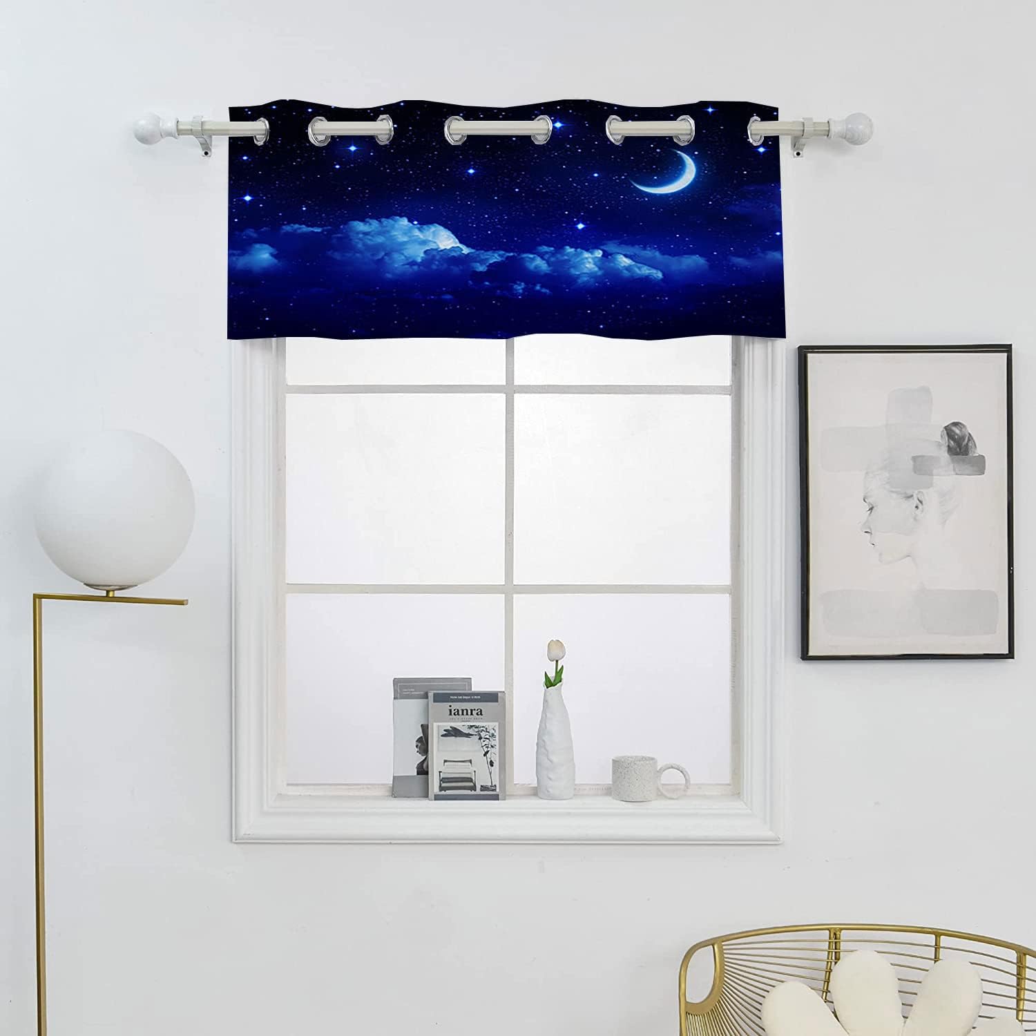 Amazon.com: Half Moon in Starry Sky and Landscape Cloudscape W35 xL25 ...
