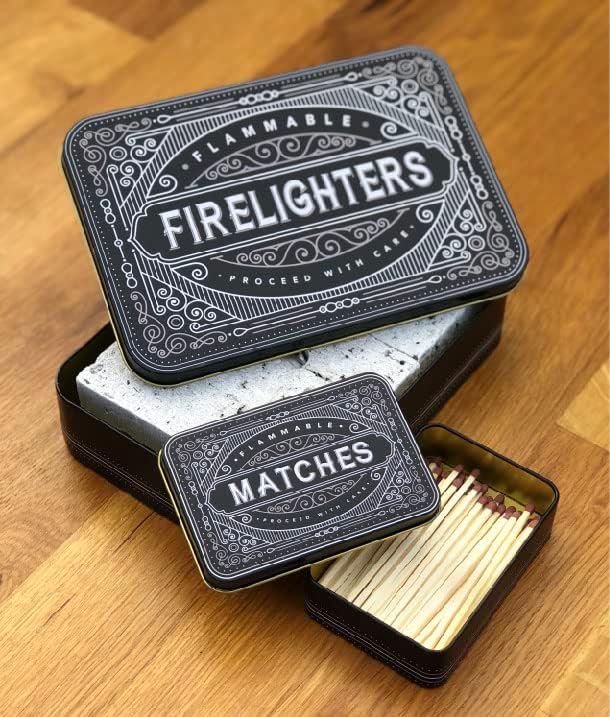 TINIT Firelighter and Match Tin Set (Black Set) : Amazon.co.uk: Garden