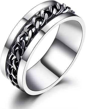 BBBGEM Stainless Steel Spinner Black Chain Rings Unisex,8mm Rotatable ...