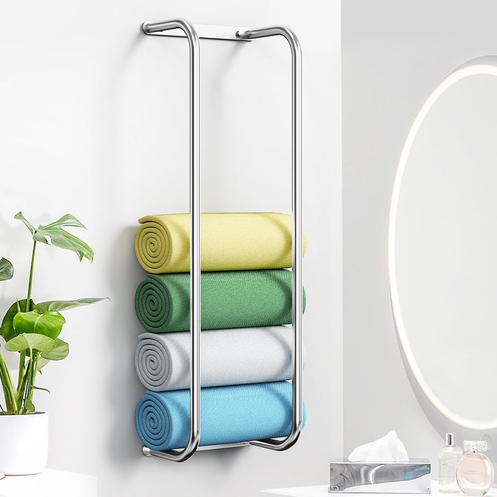 Amazon.com: Towel Rack Wall Mounted, Bathroom Towel Storage, Stainless ...