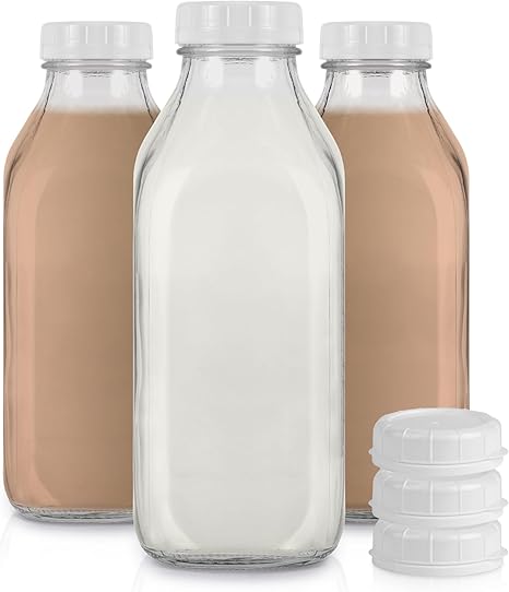 Amazon.com: Stock Your Home Liter Glass Milk Bottle with Lid (3 Pack ...