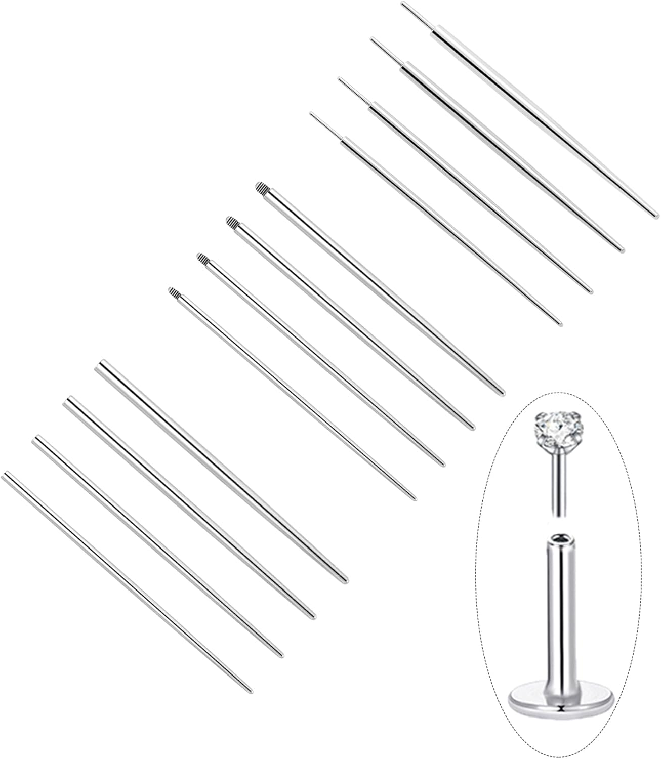 Amazon.com: Tornito 12Pcs Surgical Steel Piercing Taper Insertion Pins ...