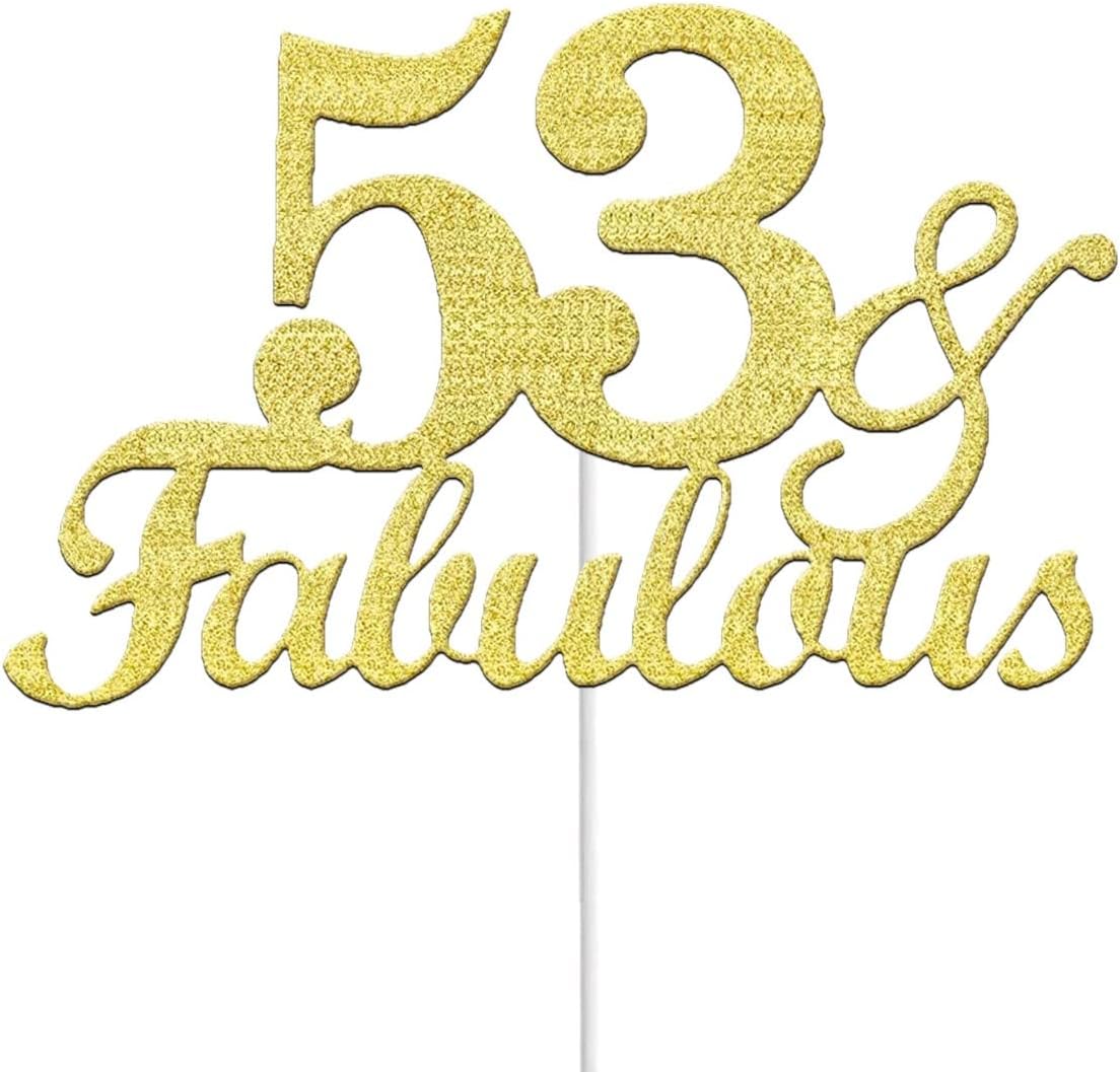 Amazon.com: 53 & Fabulous Cake Toppers Gold Glitter, Happy 53rd ...