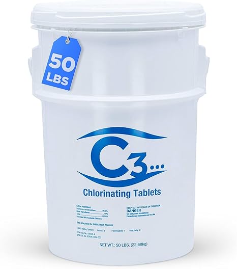Amazon.com : C3… 50 lbs. 3" Stabilized Chlorine Tabs for Swimming Pools ...