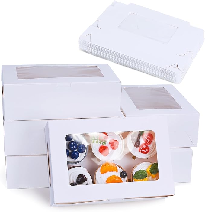20 Cajas para Postres Blancas con Ventana,Cajas de Panadería para ...