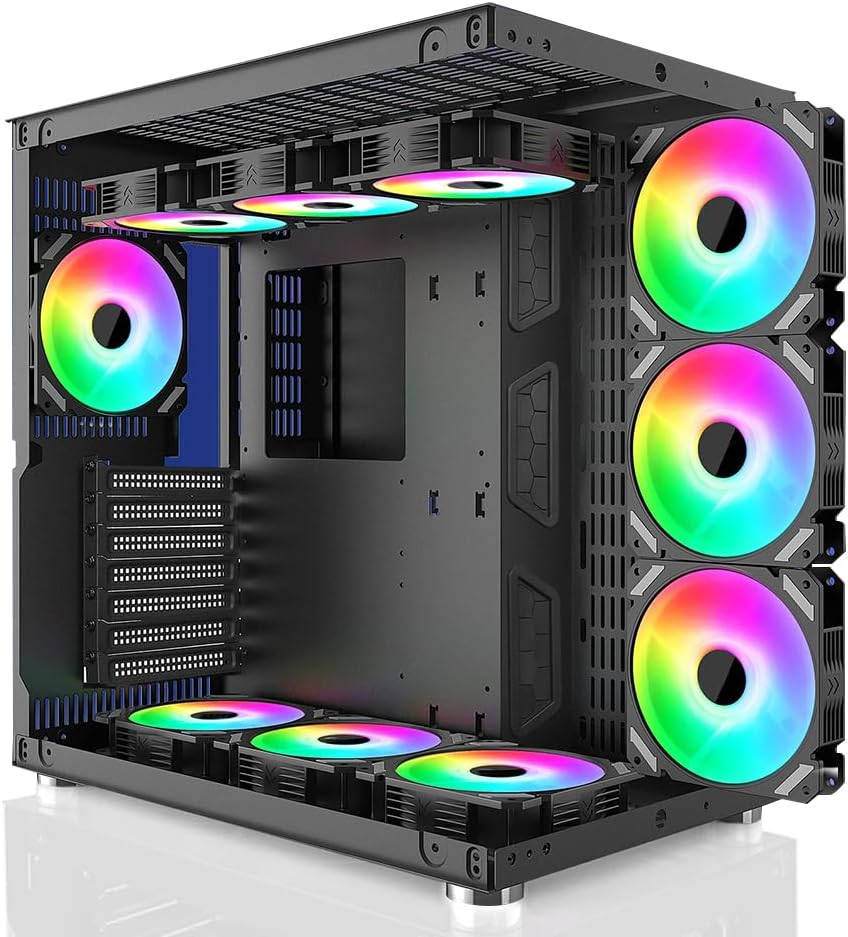 Beauenty ATX Mid-Tower PC Case, Black 10 Pre-Installed 120mm RGB Fans ...