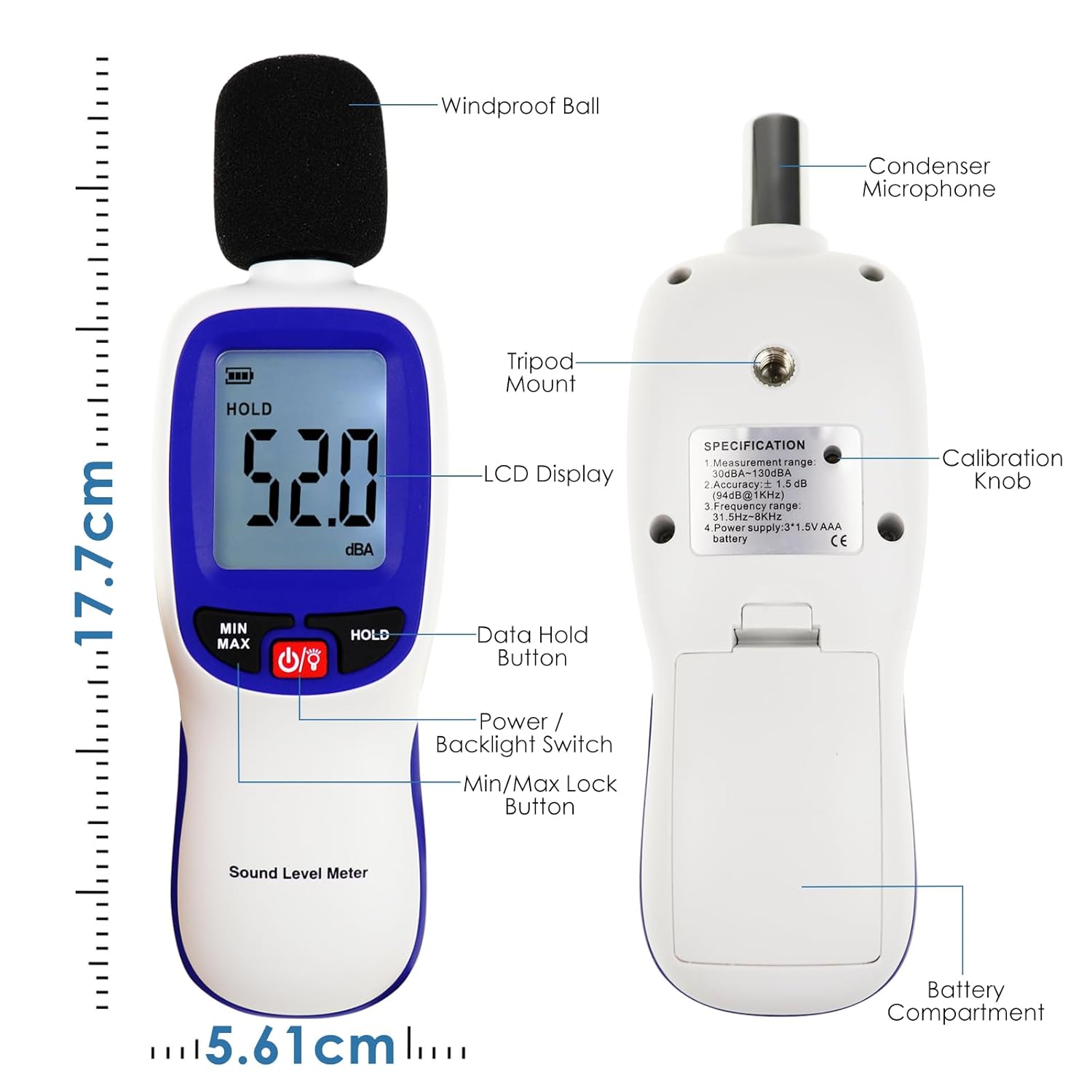 Wireless Decibel Meter, Bluetooth Sound Level Meter with App Data ...