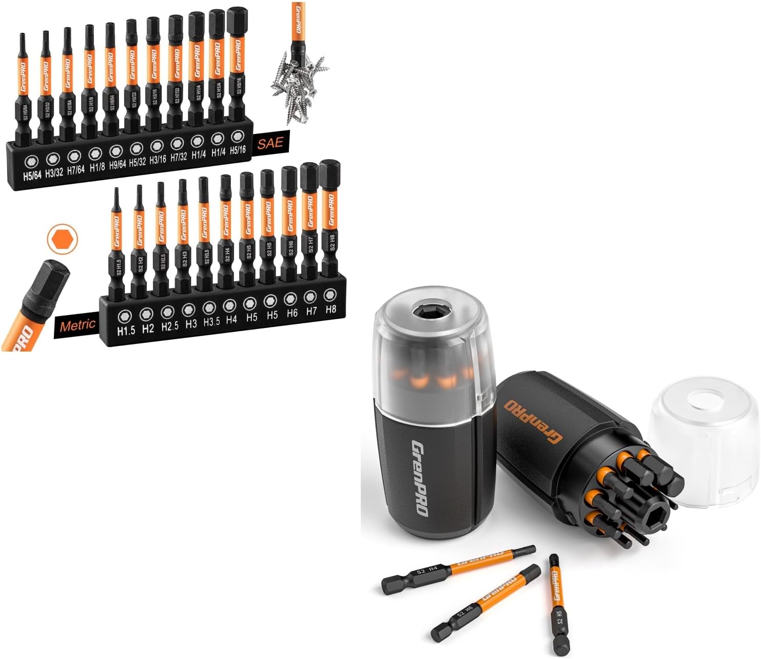 GRENPRO 42pc Professional Hex/Allen Wrench Drill Bit Set with 2 Storage Cases - S2 Alloy Steel ...