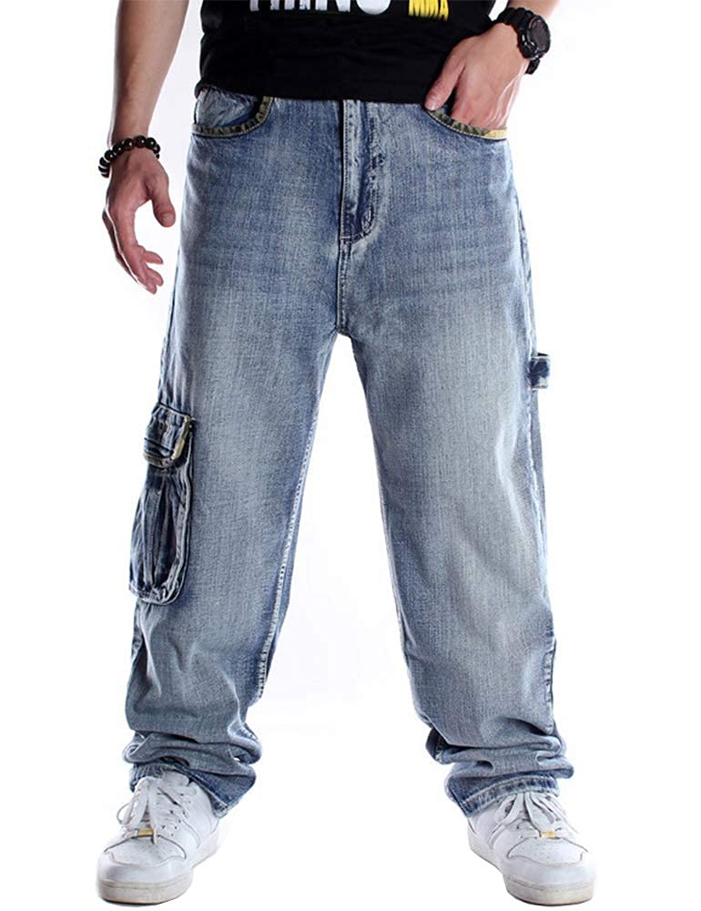 Buy Ylingjun Mens Baggy Hip Hop Jeans Casual Loose Fit Skateboard Denim ...