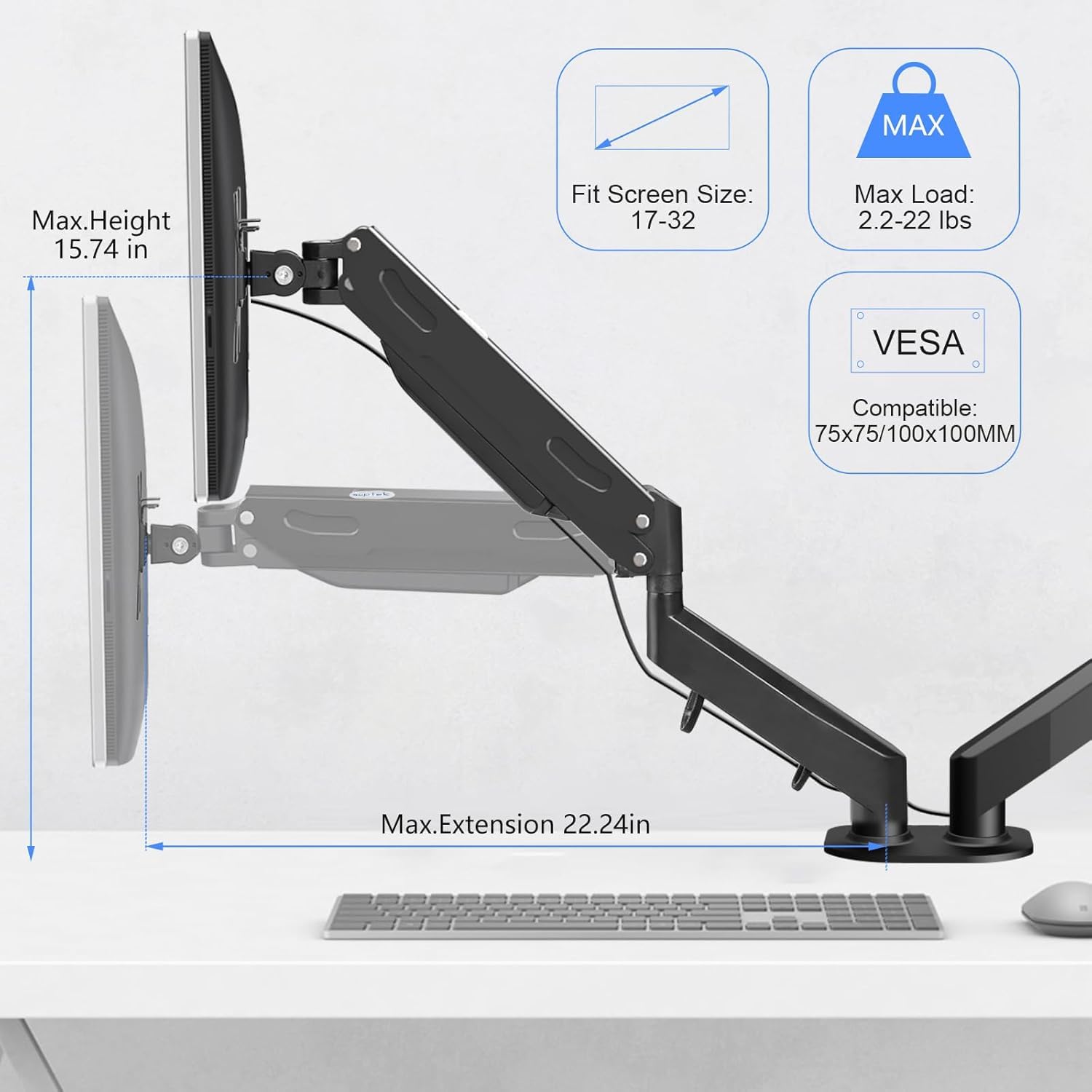 Snapklik.com : Dual Monitor Arm 32inch, Dual Monitor Mount, Monitor ...