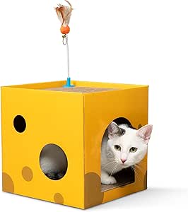 Amazon.com : BlueDots Cat House Scratcher Box 2-Story Cube Condo for ...