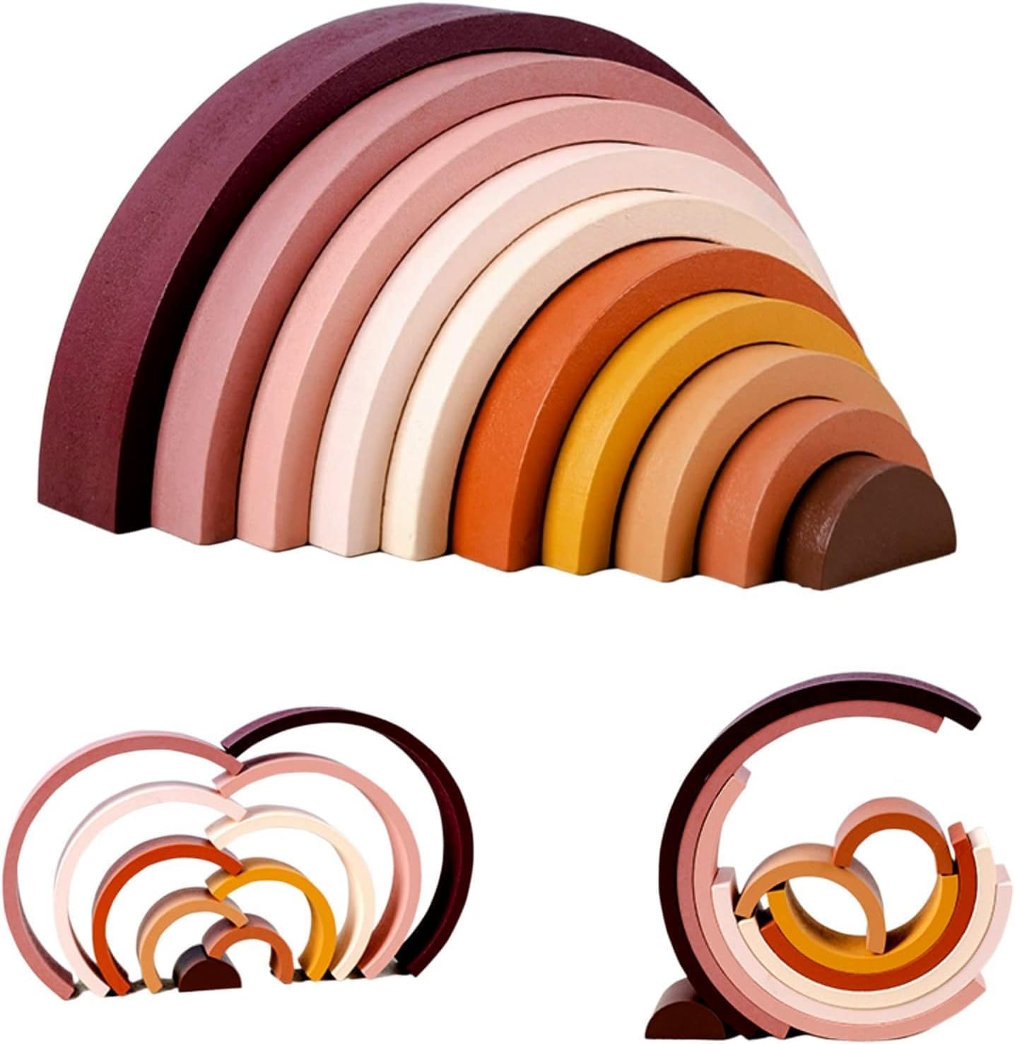 Amazon.com: Jooley 10 Pcs Wooden Rainbow Stacking Toy Nesting Puzzle ...