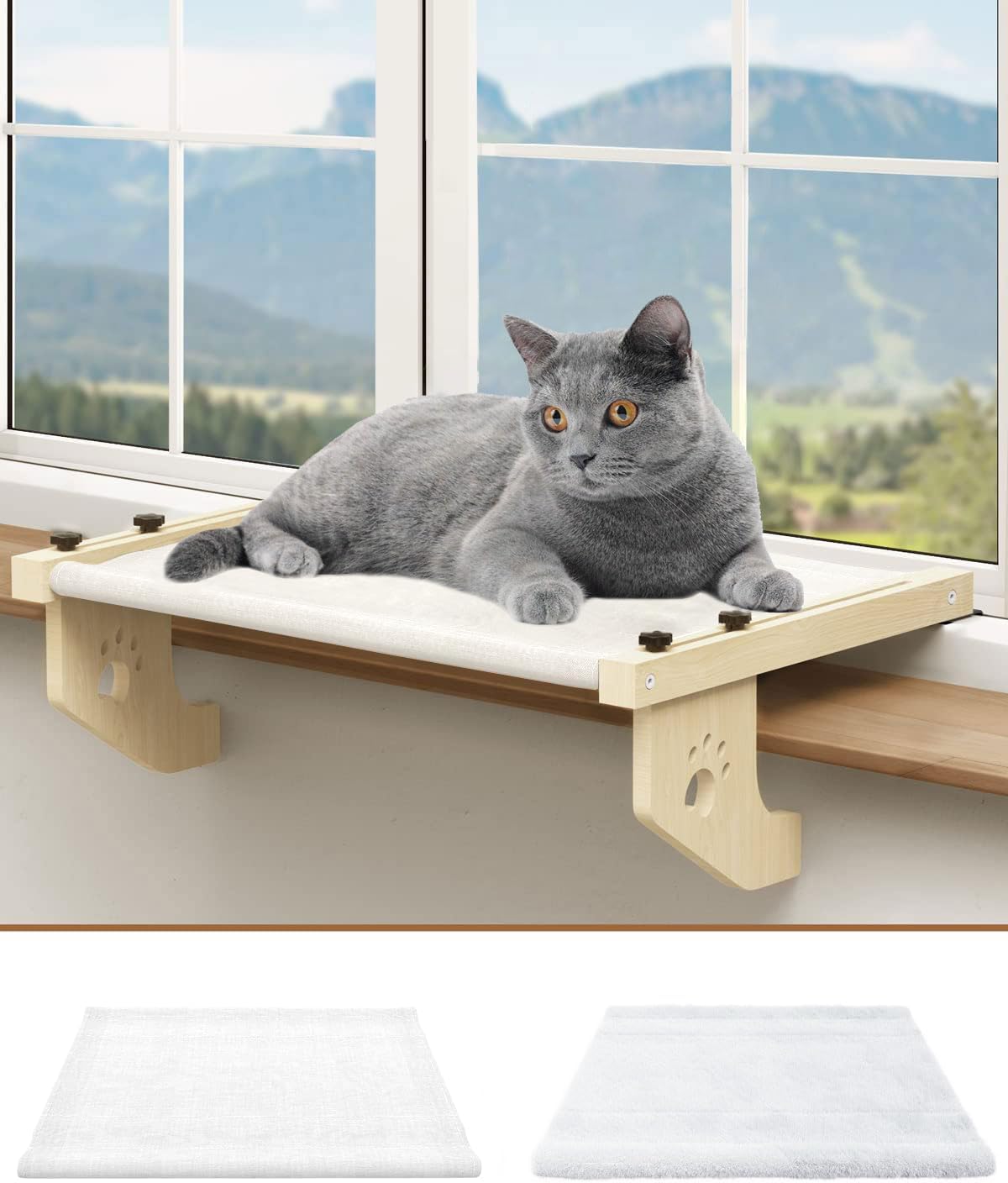 Amazon.com : Cat Window Perch Sturdy Cat Window Hammock with Wood and ...