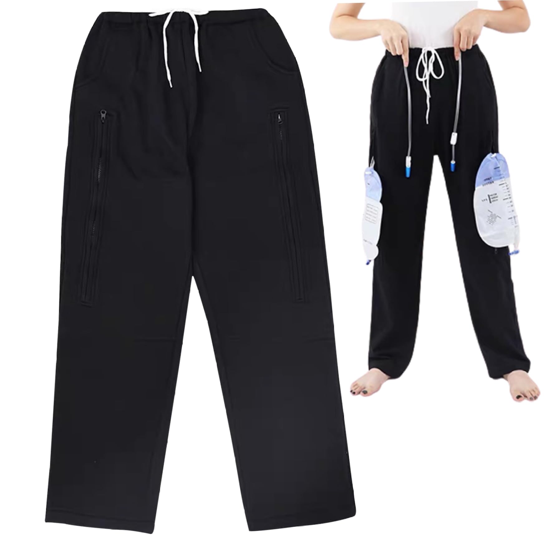 Catheter Pants for Men, Thicken Warm Catheter Leg Bag Pants with Double ...