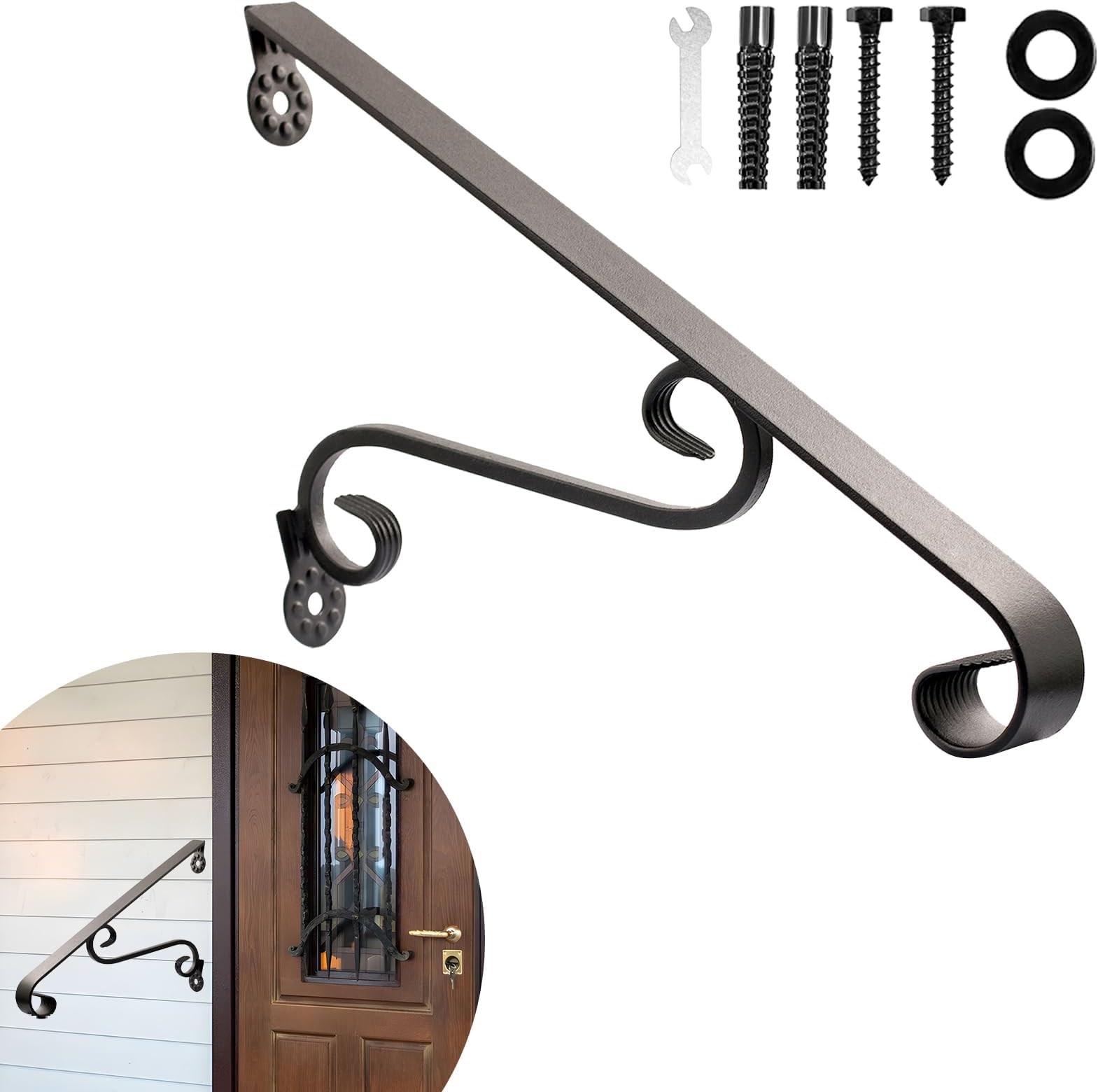 PLESIU Eachome Wrought Iron Handrail Wall Mounted Hand Railing Fit for ...