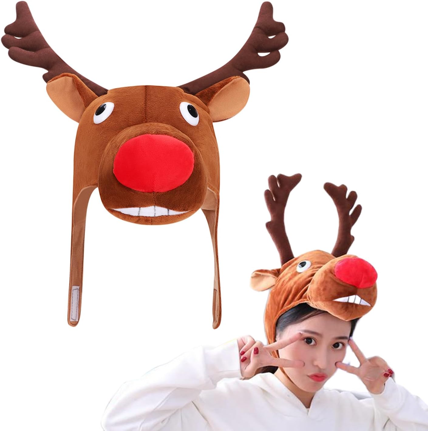Amazon.com: HKSICHENGKEJI Cute Christmas Reindeer Hat Funny Plush ...