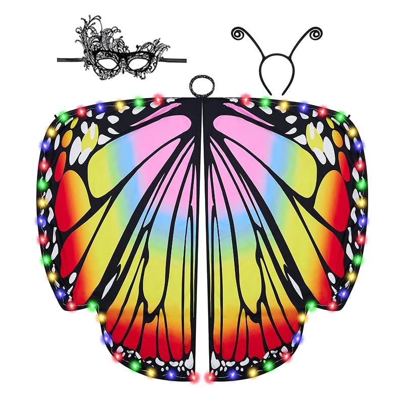 Light Up Butterfly Wings Shawl for Women LED Butterfly Fairy Wings ...