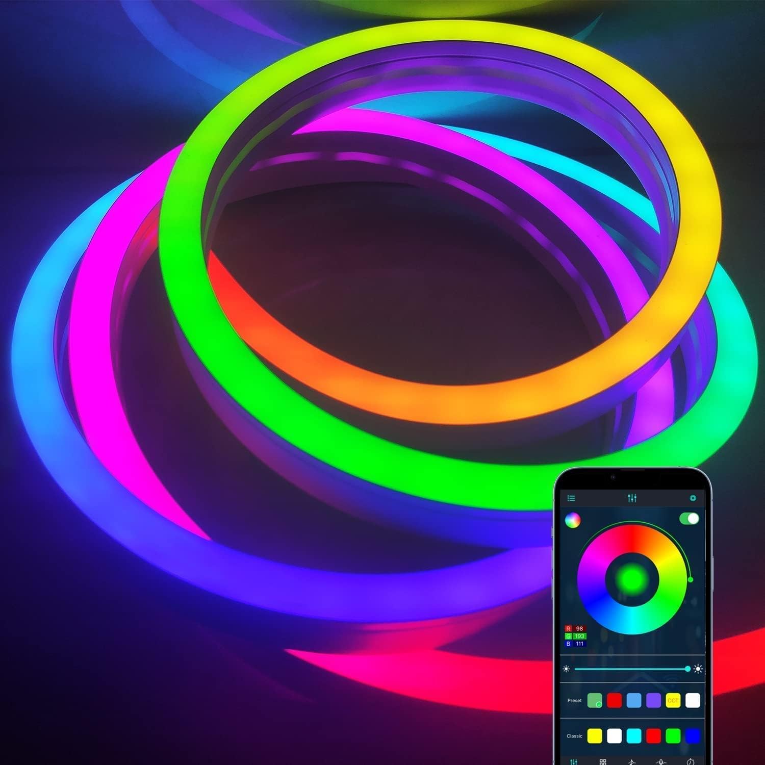 Led Neon Rope Light, Dream Color RGB Changing Music Sound Sync ...
