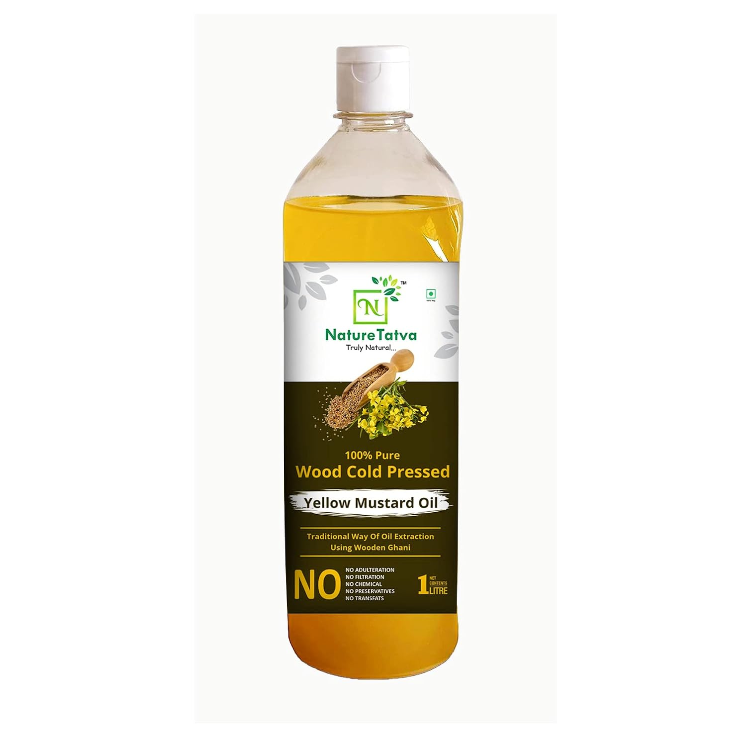 Nature Tatva Wood Cold Pressed/Chekku/Kacchi Ghani Yellow Mustard/Sarso ...