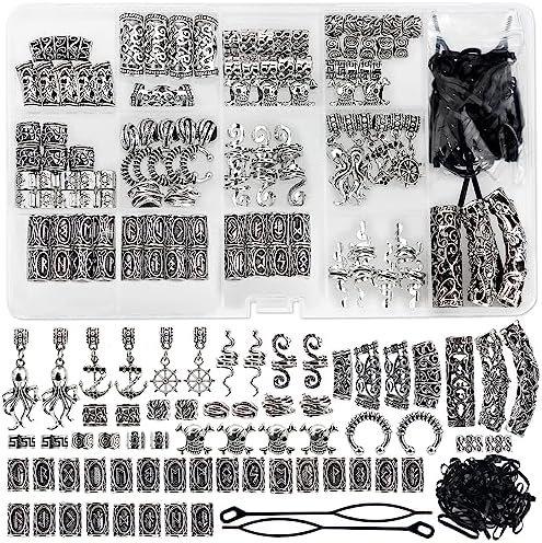Kioiner Viking Beard Beads Kit, 44 Pcs Metal Norse Viking Rune Beads ...