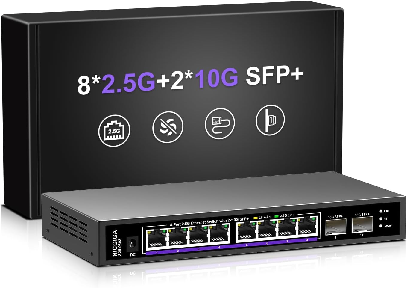 18 Port 2.5G Switch Ethernet Umanaged, 16 x 2.5G Base-T Ports, 2 x 10G SFP, Métal, sans ...