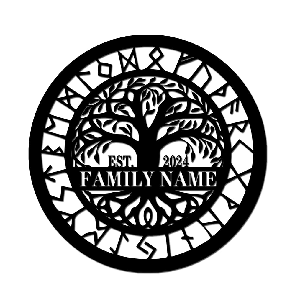 Amazon.com: IFHUH Custom Viking Runes & Tree Of Life Metal Wall Art ...
